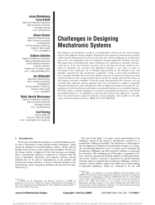 (PDF) Challenges in Designing Mechatronic Systems