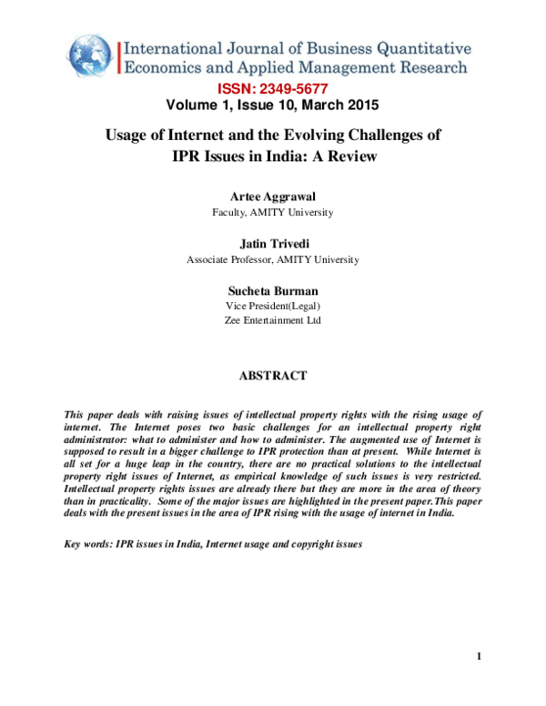 (PDF) Usage of Internet and the Evolving Challenges of IPR Issues in ...