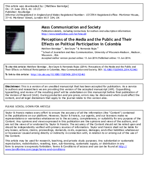 (PDF) Perceptions of the Media and the Public and their Effects on ...