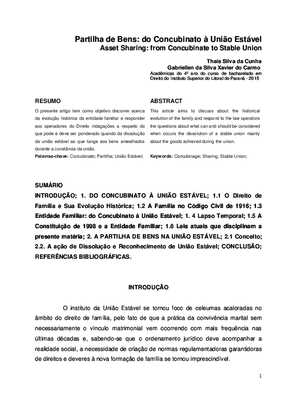 (PDF) Partilha de Bens: do Concubinato à União Estável (Asset Sharing ...