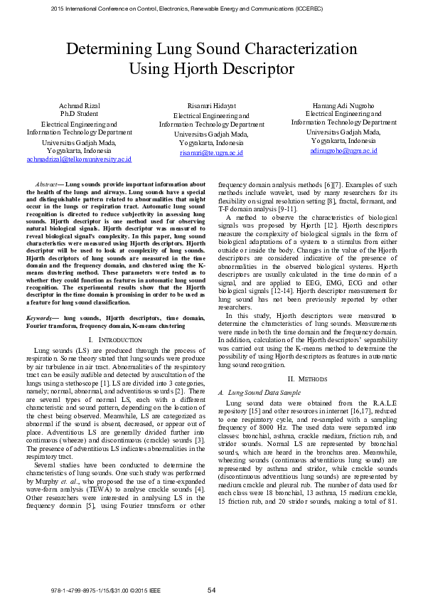 (PDF) Determining Lung Sound Characterization Using Hjorth Descriptor