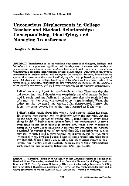 (PDF) Unconscious Displacements in the College Teacher and Student ...