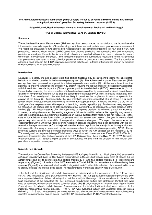 (PDF) The Abbreviated Impactor Measurement (AIM) Concept: Part II ...