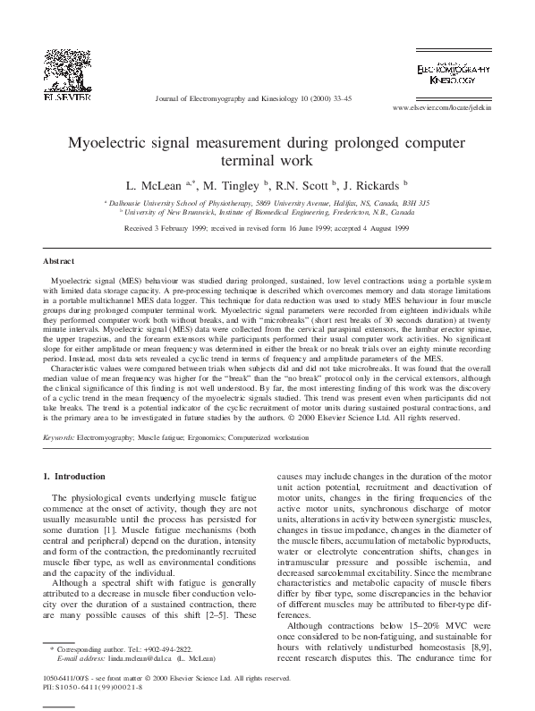 (PDF) Myoelectric signal measurement during prolonged computer terminal work