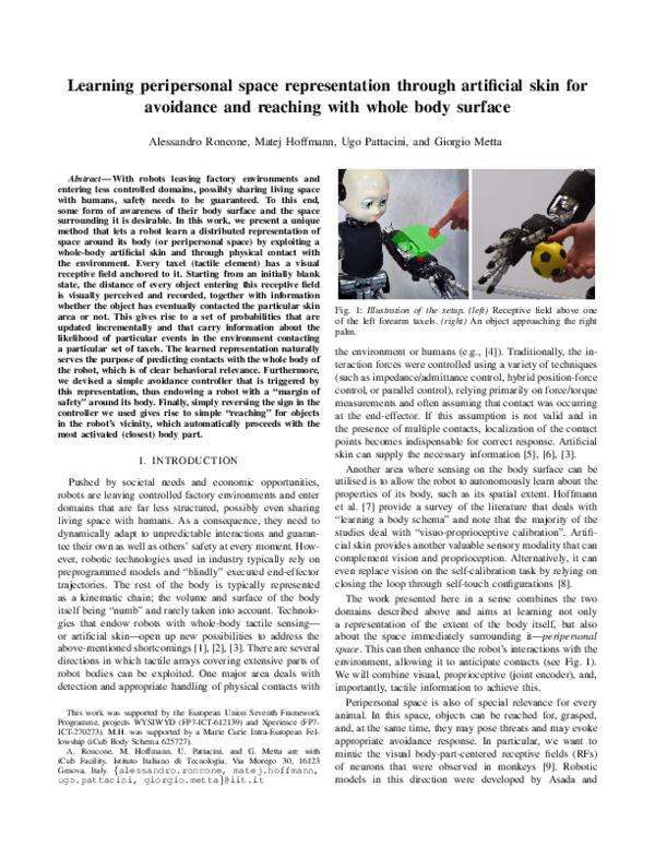 Learning peripersonal space representation through artificial skin for ...