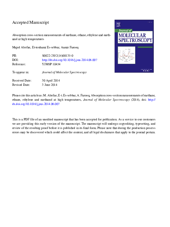 Pdf Absorption Cross Section Measurements Of Methane Ethane