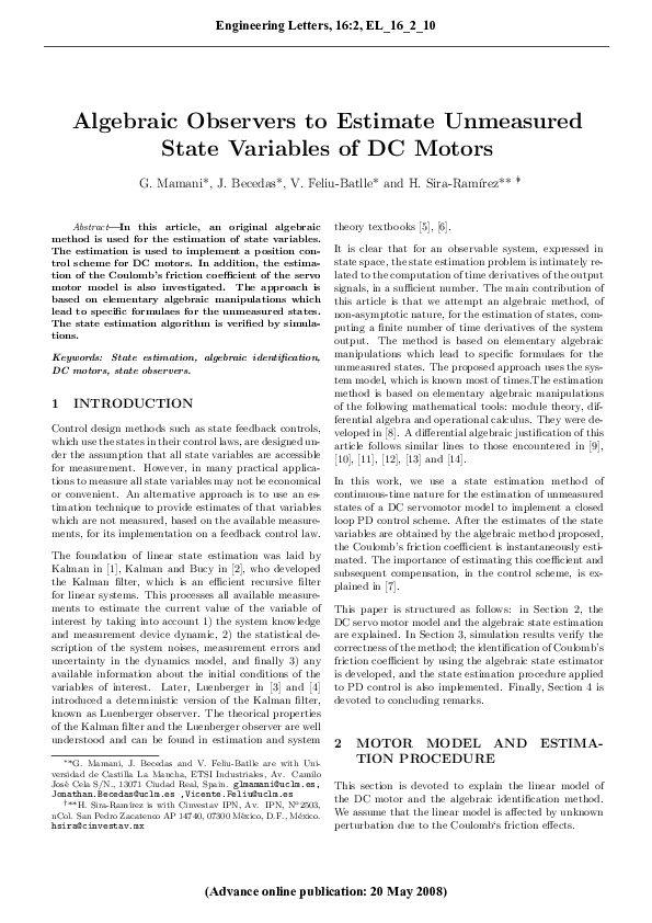 (PDF) Algebraic Observer to Estimate Unmeasured State Variables of DC ...