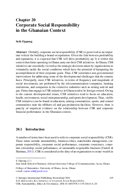 (PDF) Corporate Social Responsibility in the Ghanaian Context | Seth ...