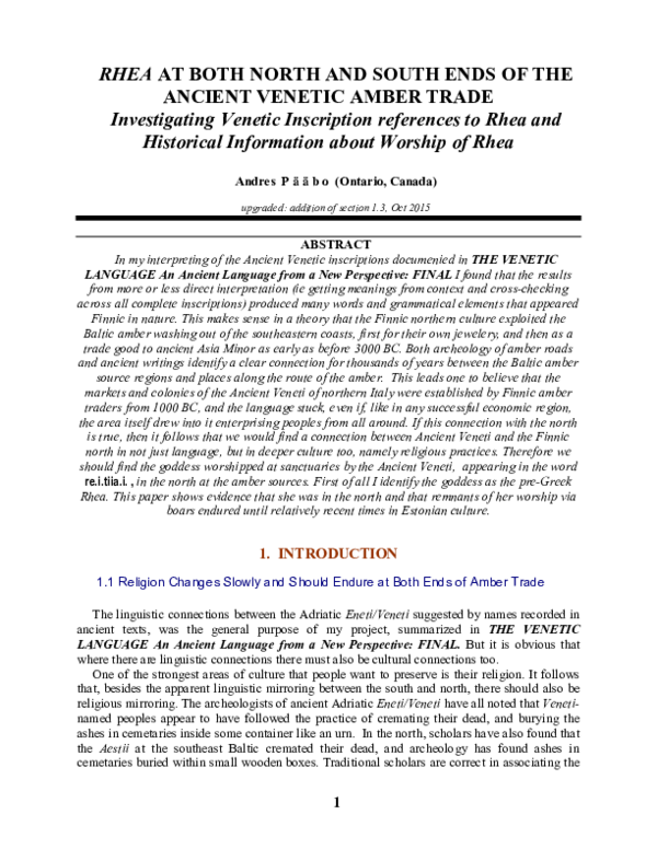 (PDF) RHEA AT BOTH NORTH AND SOUTH ENDS OF THE ANCIENT VENETIC AMBER TRADE