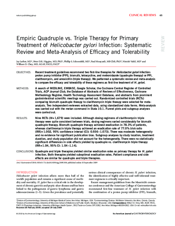 (PDF) Empiric quadruple vs. triple therapy for primary treatment of Helicobacter pylori ...