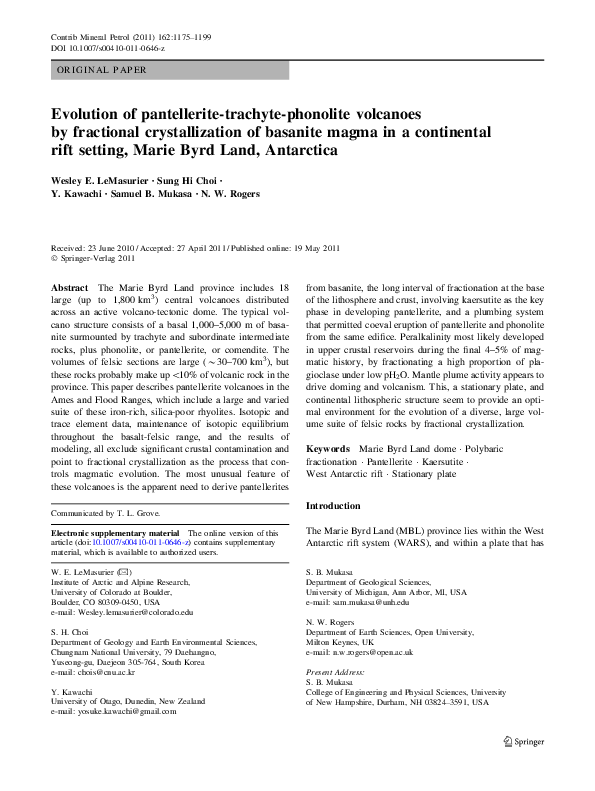 The Peralkaline Rhyolite Spectrum in Marie Byrd Land Volcanoes, West ...