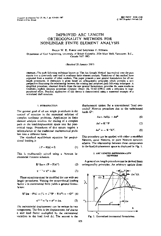 (PDF) Improved arc length orthogonality methods for nonlinear finite ...