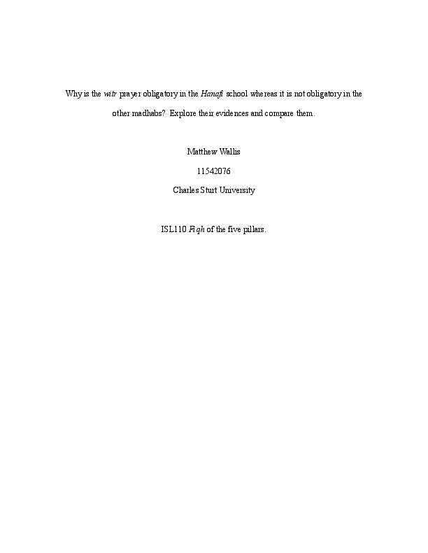 (DOC) Witr prayer according to the four madhabs