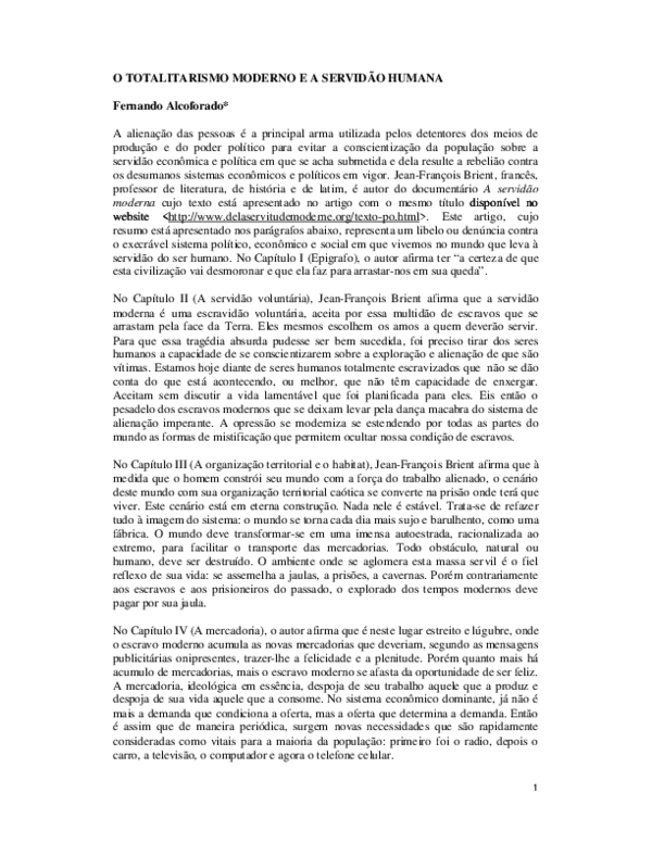 (PDF) O TOTALITARISMO MODERNO E A SERVIDÃO HUMANA