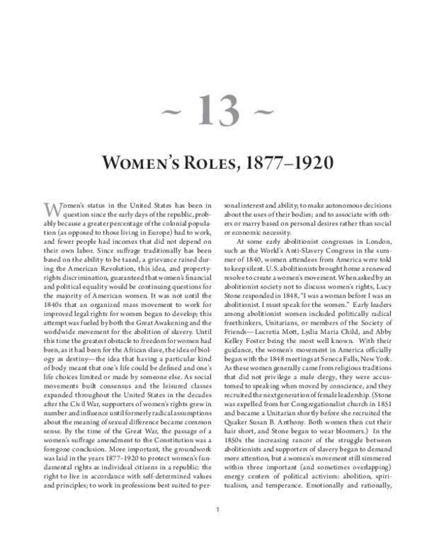 (PDF) Conflicts in US History: Women's Roles 1877-1920