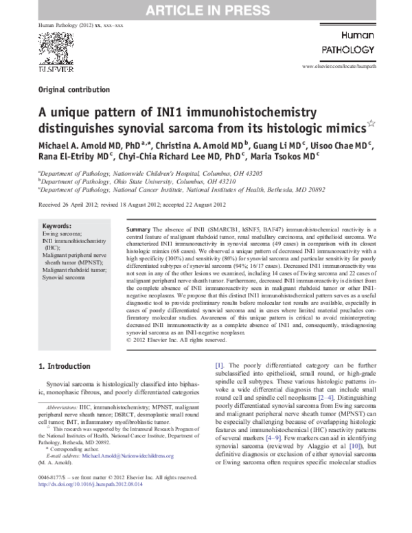 (PDF) A unique pattern of INI1 immunohistochemistry distinguishes ...
