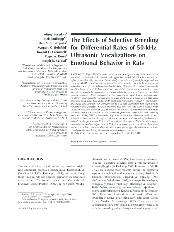 (PDF) Development of ultrasonic calls in rat pups follows similar ...