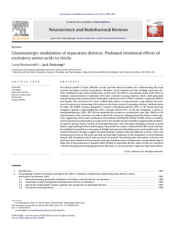 (PDF) Glutamatergic modulation of separation distress: Profound ...