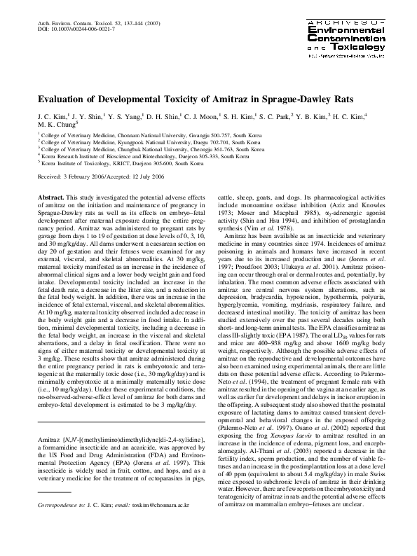 (PDF) Evaluation of Developmental Toxicity of Amitraz in Sprague-Dawley ...