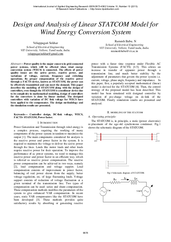 (PDF) Design and Analysis of Linear STATCOM Model for Wind Energy Conversion System