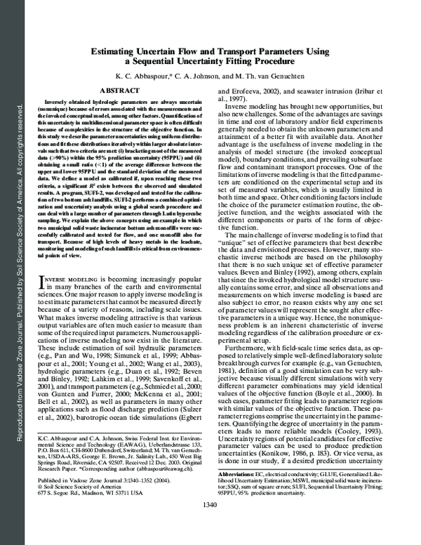 (PDF) Estimating Uncertain Flow and Transport Parameters Using a Sequential Uncertainty Fitting ...