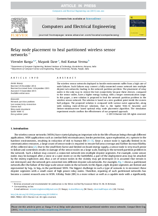 Pdf Relay Node Placement For Lost Connectivity Restoration In