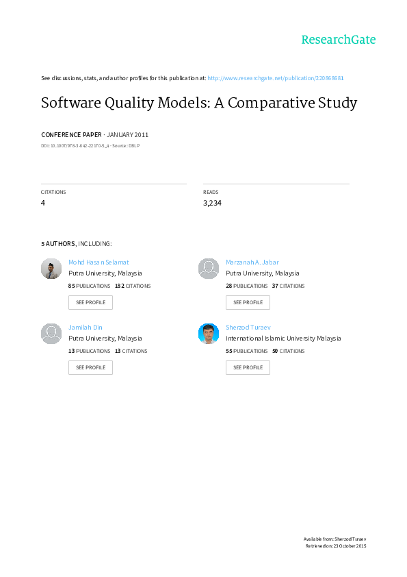 (PDF) Software Quality Models A Comparative Study