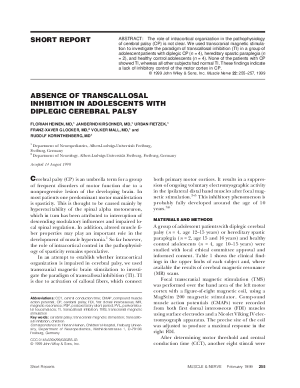 (PDF) Absence of transcallosal inhibition in adolescents with diplegic ...