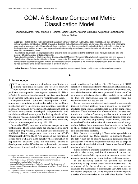 (PDF) CQM: A software component metric classification model