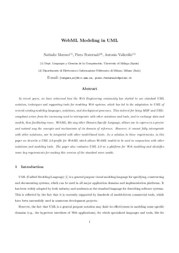 (PDF) WebML Modeling in UML