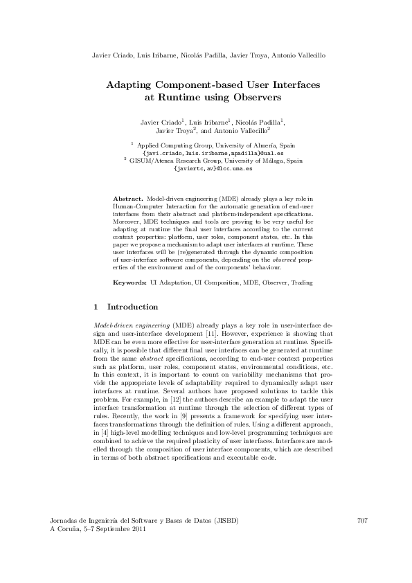 (PDF) Adapting Component-based User Interfaces at Runtime using Observers | Antonio Vallecillo ...