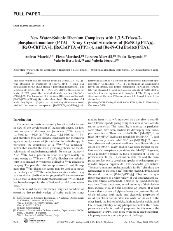 (PDF) New Water-Soluble Rhenium Complexes with 1,3,5-Triaza-7 ...