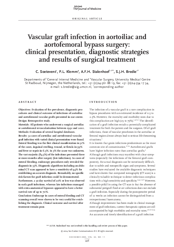 (PDF) Vascular graft infection in aortoiliac and aortofemoral bypass ...