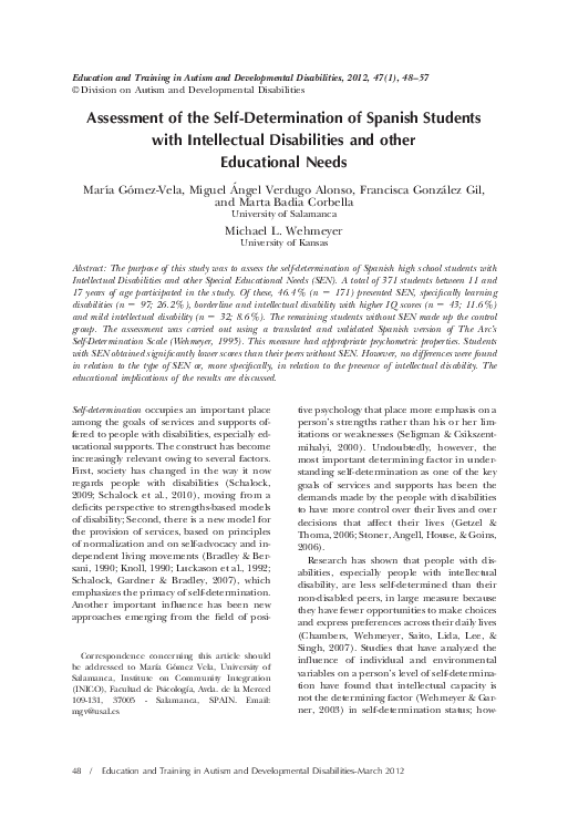 (PDF) Assessment of the Self-Determination of Spanish Students with ...