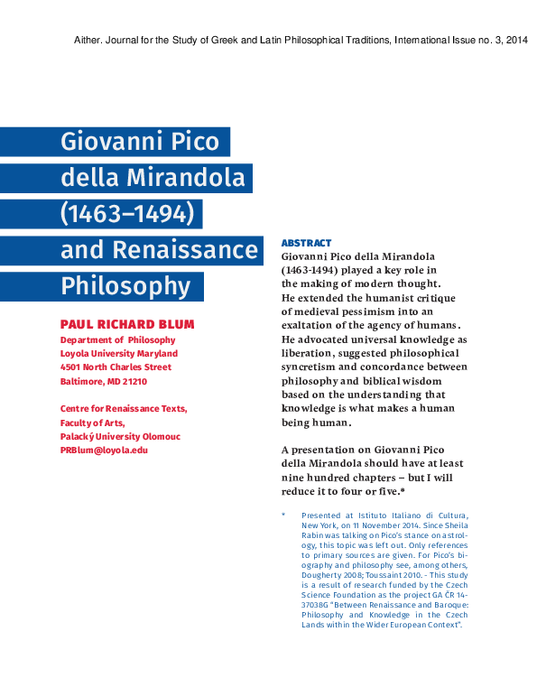 (PDF) PICO'S 900 THESES: TOWARDS A NEW EDITION | Pasquale Terracciano ...