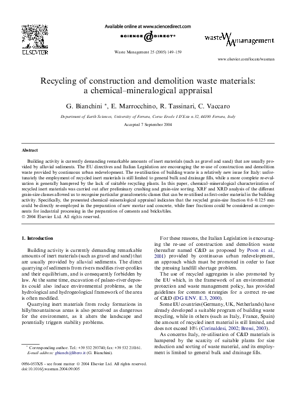 (PDF) Recycling of construction and demolition waste materials: a ...