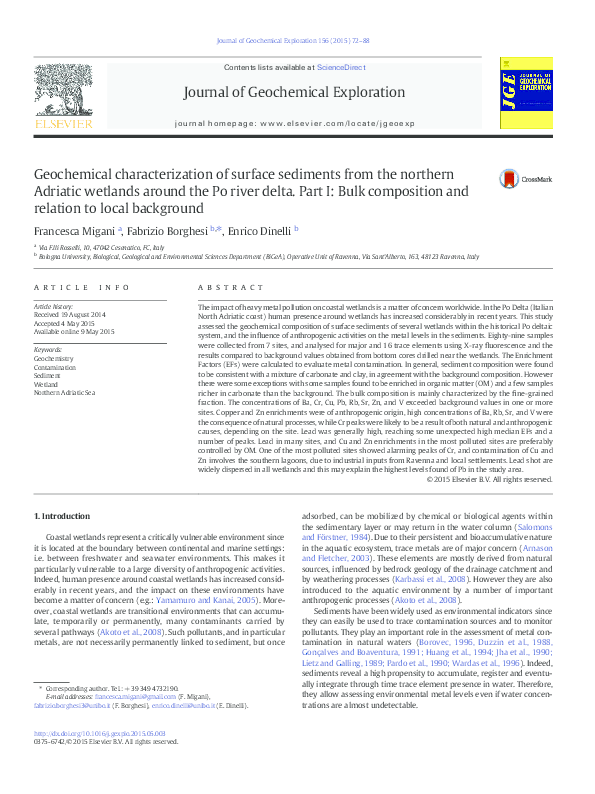 (PDF) Geochemical characterization of surface sediments from the northern Adriatic wetlands ...