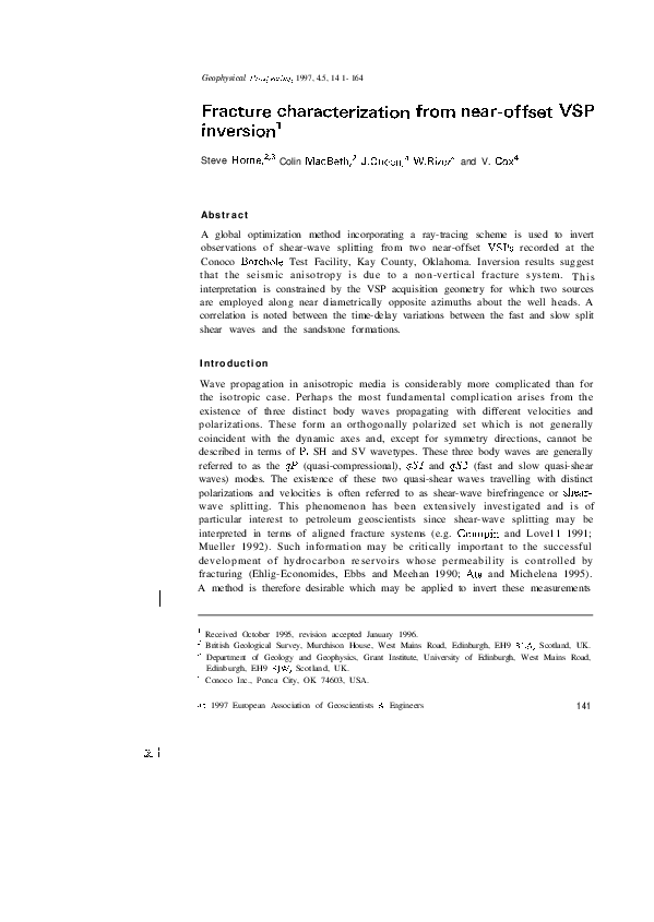 (PDF) FRACTURE CHARACTERIZATION FROM NEAR-OFFSET VSP INVERSION | Colin Macbeth - Academia.edu