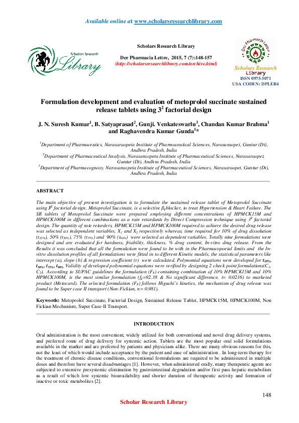Pdf Formulation Development And Evaluation Of Metoprolol Succinate Sustained Release Tablets