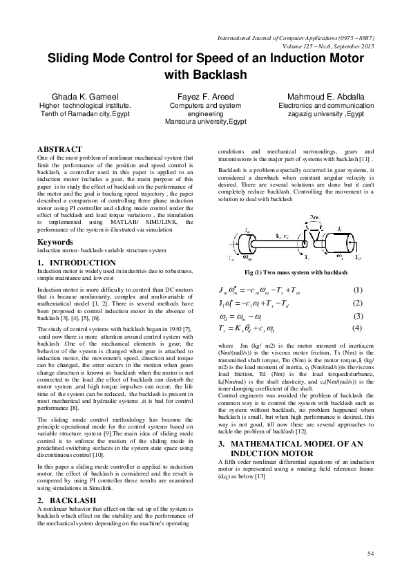 (PDF) Sliding Mode Control for Speed of an Induction Motor with Backlash