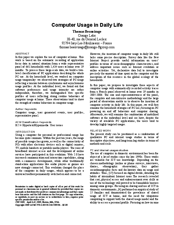 Computer usage in daily life