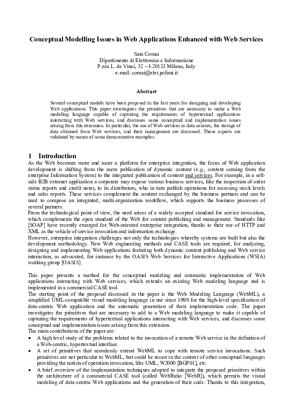(PDF) Conceptual Modelling Issues in Web Applications Enhanced with Web Services