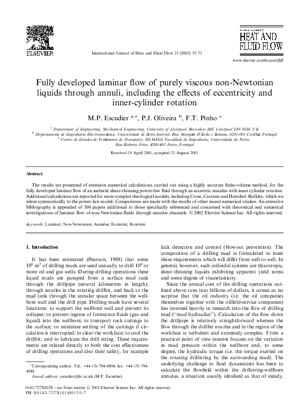 (PDF) Fully developed laminar flow of purely viscous non-Newtonian liquids through annuli ...