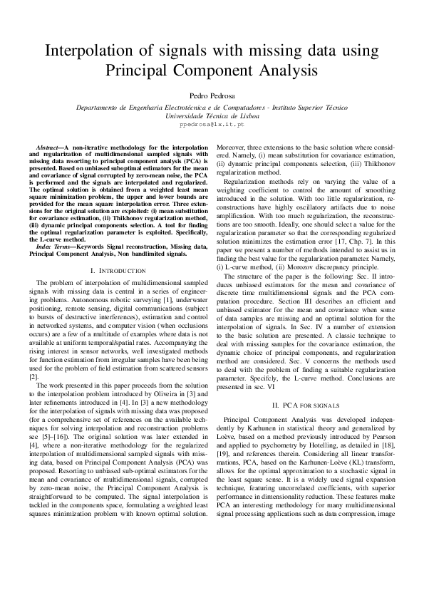 Pdf Interpolation Of Signals With Missing Data Using Principal Component Analysis