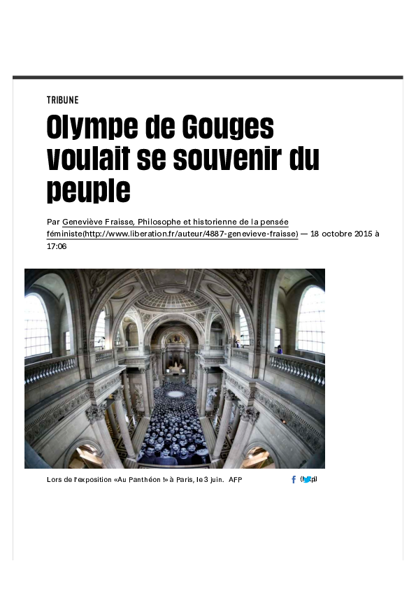 (PDF) "Olympe de Gouges voulait se souvenir du peuple", Libération, 2015.
