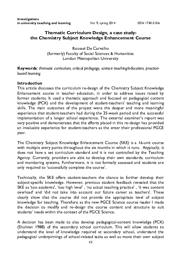 (PDF) Thematic Curriculum Design, a case study: the Chemistry Subject ...