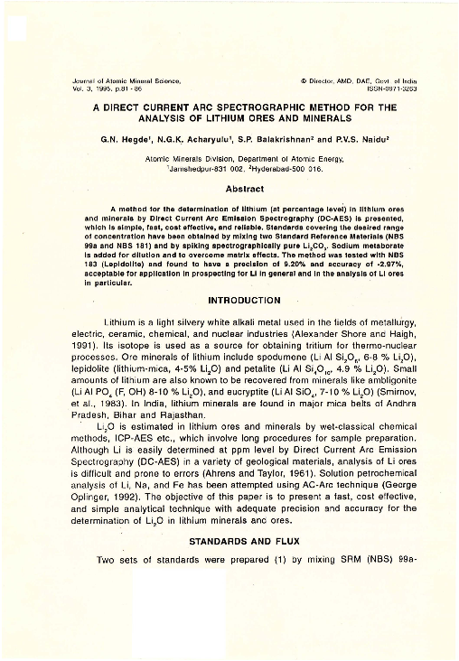 (PDF) A DIRECT CURRENT ARC SPECTROGRAPHIC METHOD FOR THE ANALYSIS OF ...