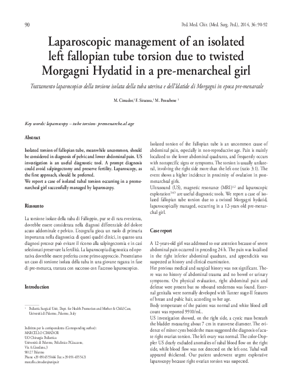 Laparoscopic management of an isolated left fallopian tube torsion due ...