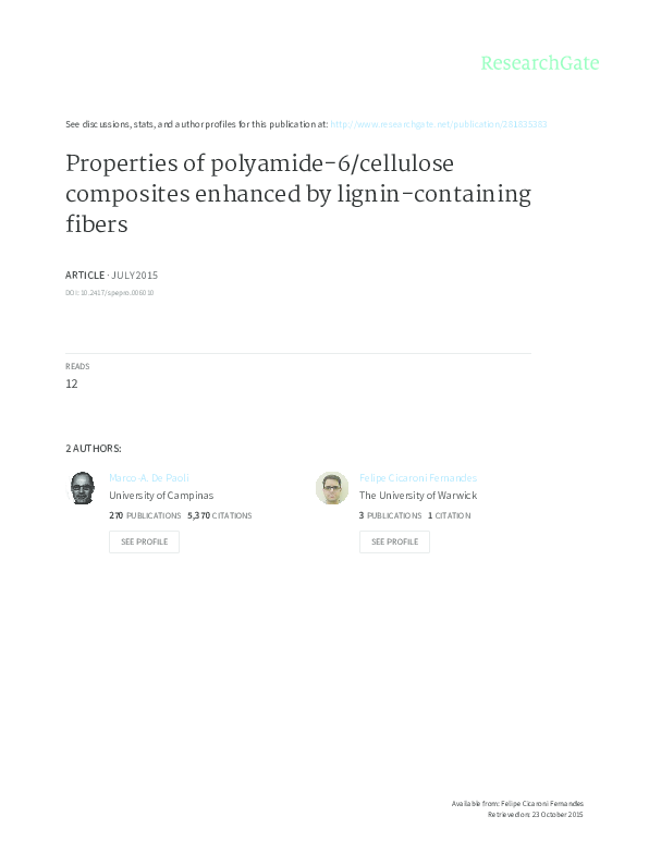 Properties of polyamide-6/cellulose composites enhanced by lignin ...