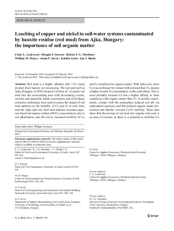 (PDF) Leaching of copper and nickel in soil-water systems contaminated ...